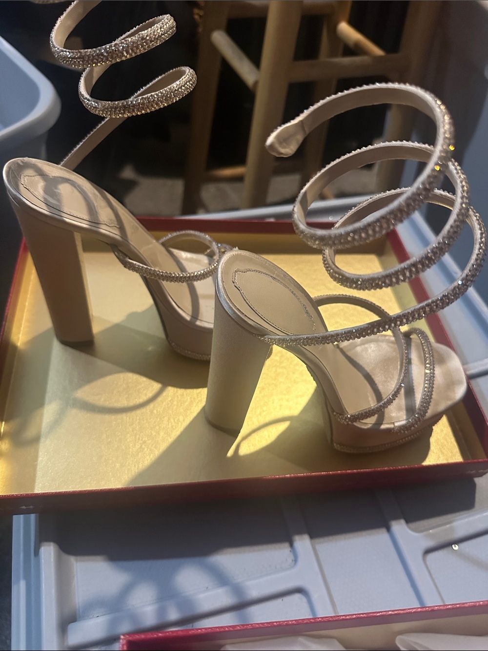 Rene Caovilla | Shoes | Rene Caovilla Champagne Spiralstrap Platform ...